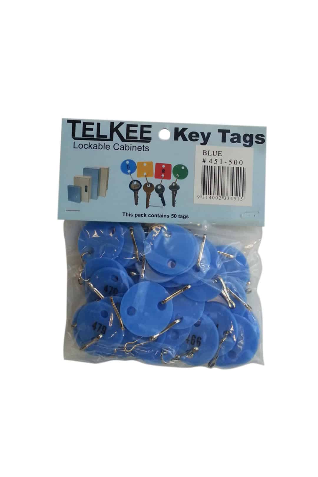 TelKee Blue Round Key Tags 451-500| | Numbered Key Tags