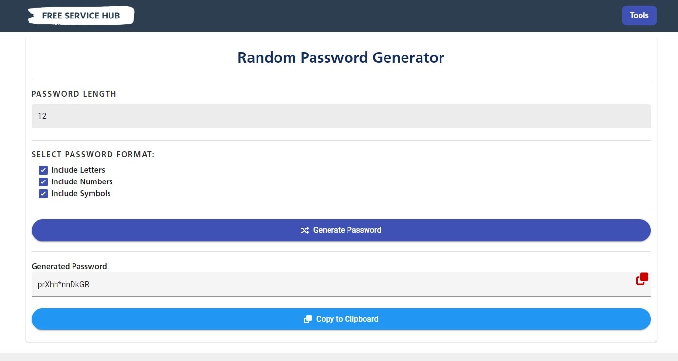 Free Service Hub - Random Password Generator Free Service Hub - Random Password Generator