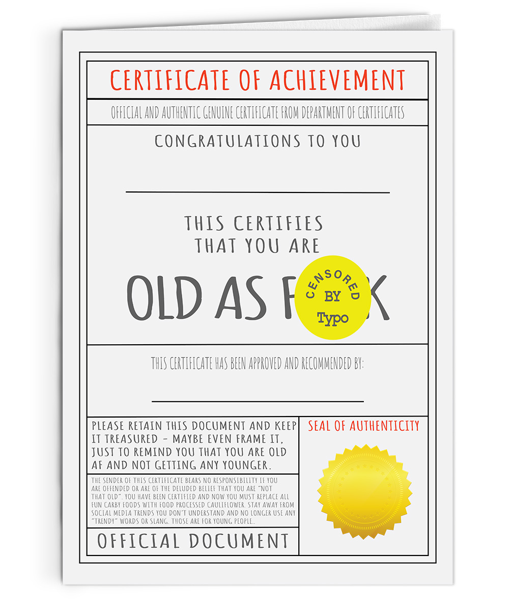 Certificate Of Achievement - Funny Birthday Greeting Card | Ozelu