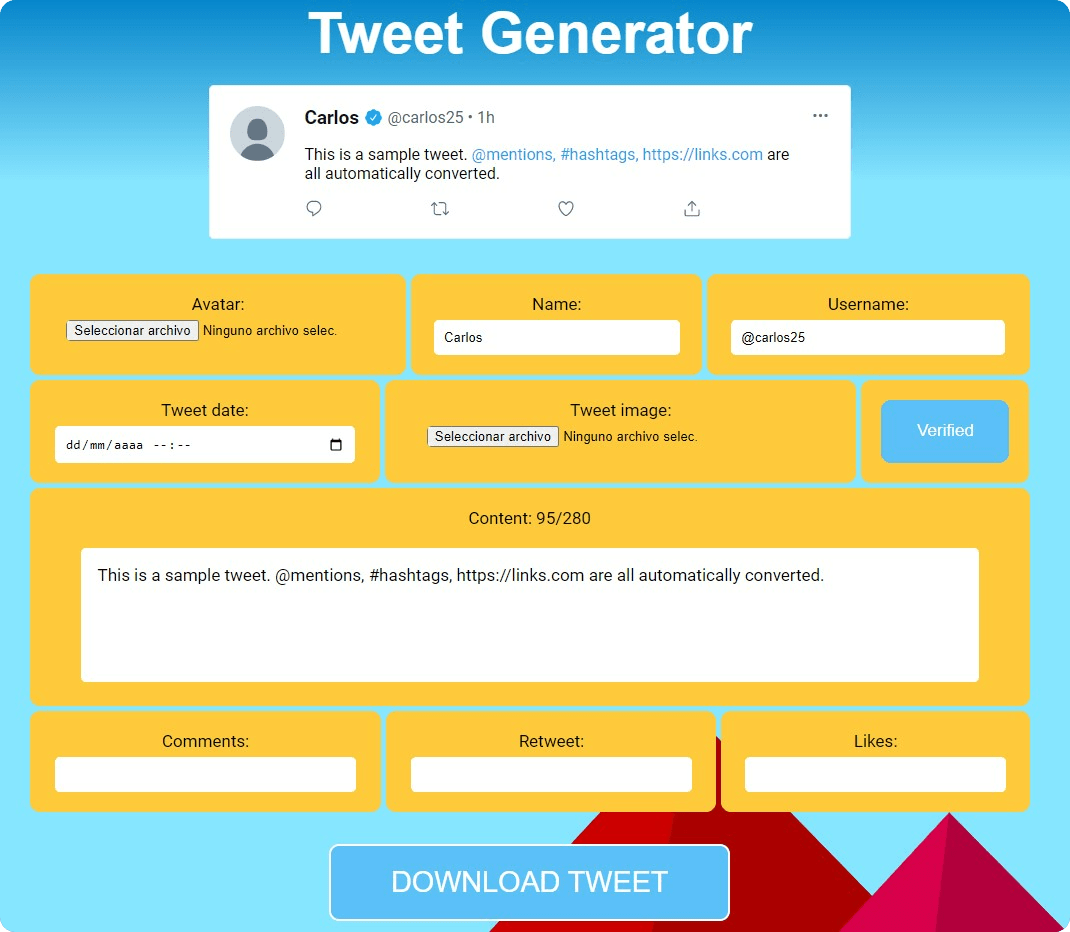 GitHub - garu2/Tweet-Generator-ReactJs: 🐤🔵 Tweet Generator, Convert your Tweet to Image