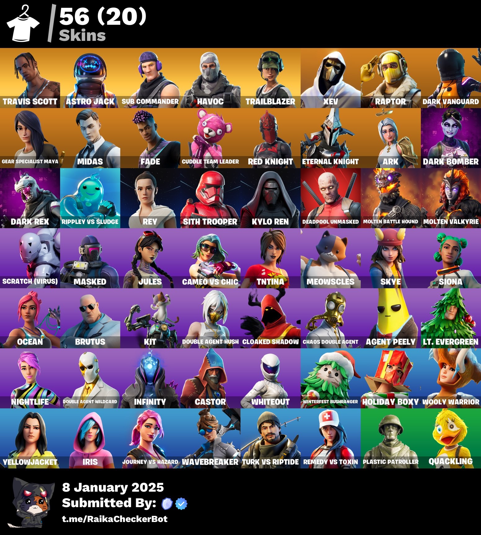 56 Skins, Travis Scott, Astro Jack, Sub Commander, Havoc, Trailblazer ...