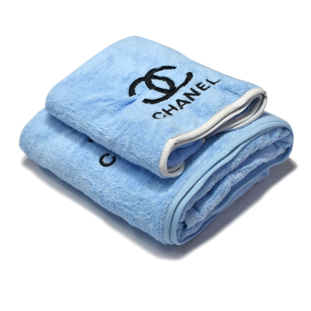 Buy Chanel Embroidery Logo Blue Premium Towels - Set of 2 - Vogue Mine