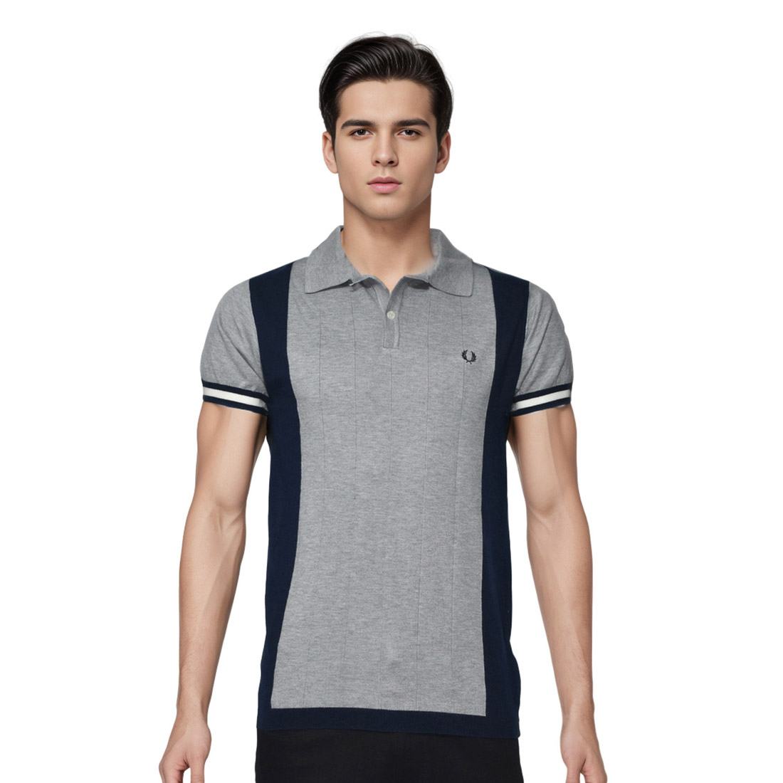 Buy Fred Perry Grey Side-Panel Flannel Neck Polo T-shirt Online - Vogue ...