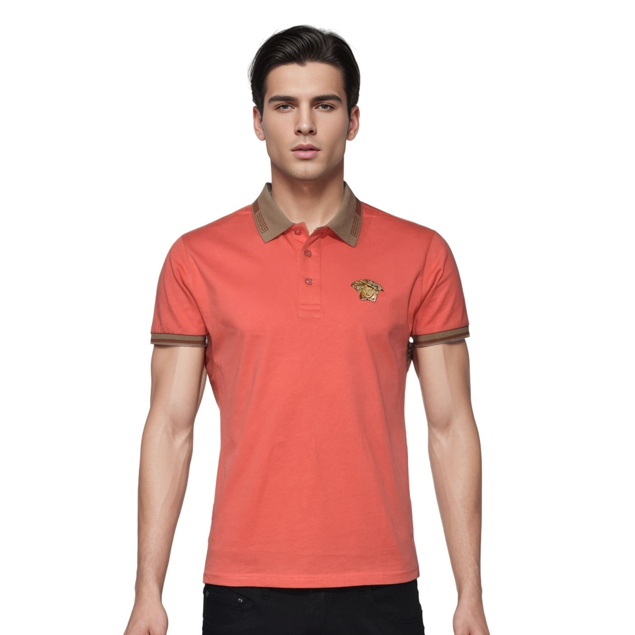 Buy Versace Embossed logo Red Premium Polo Tshirt Online Vogue Mine