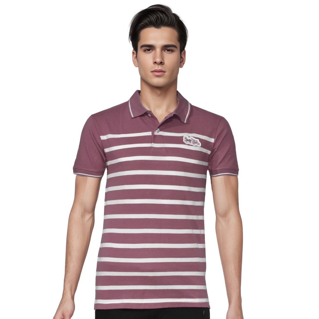 Buy Coach Embroidered logo Striped Pique Pink Polo T-shirt - Vogue Mine
