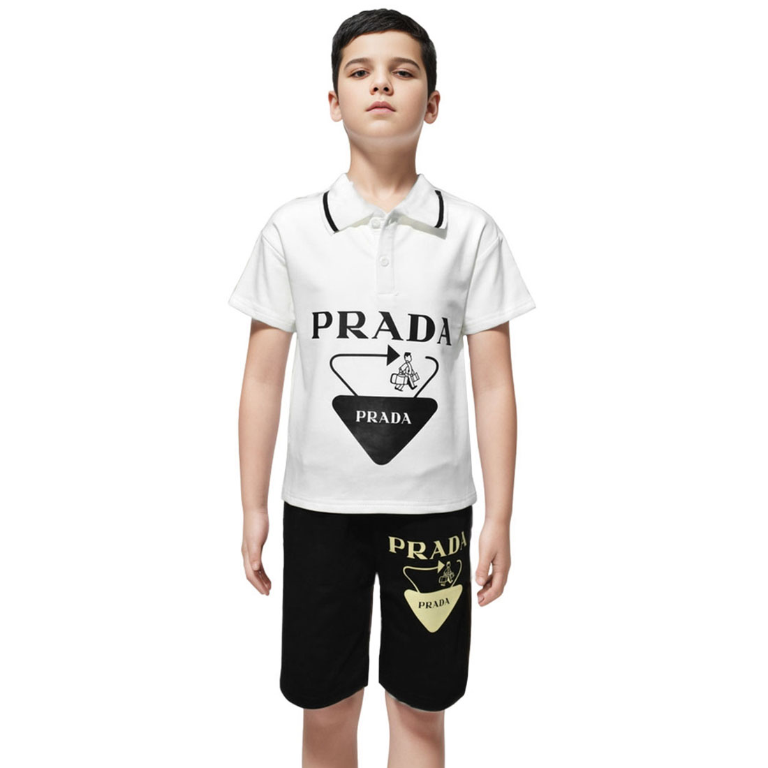 Buy Prada logo Print Roundneck Kids Coord Set Online Vogue Mine