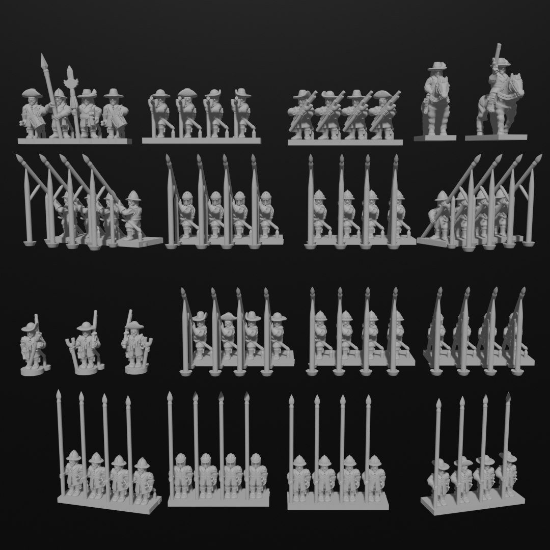 6-15mm 17th Century Pike & Shotte Infantry (TYW/ECW) & Blender File P&S-1