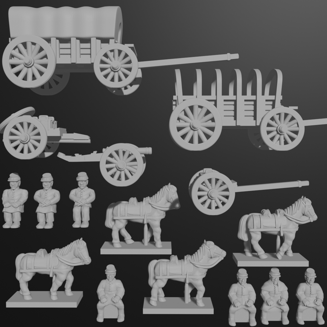6-15mm ACW Artillery Train & Blender File ACW-14