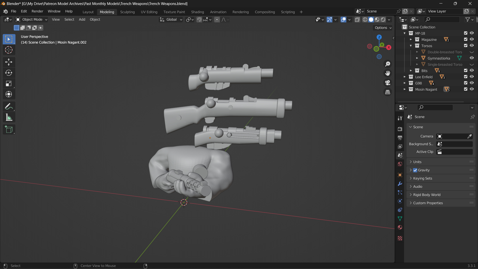 6-15mm Trench Weapons Blender File BB-1