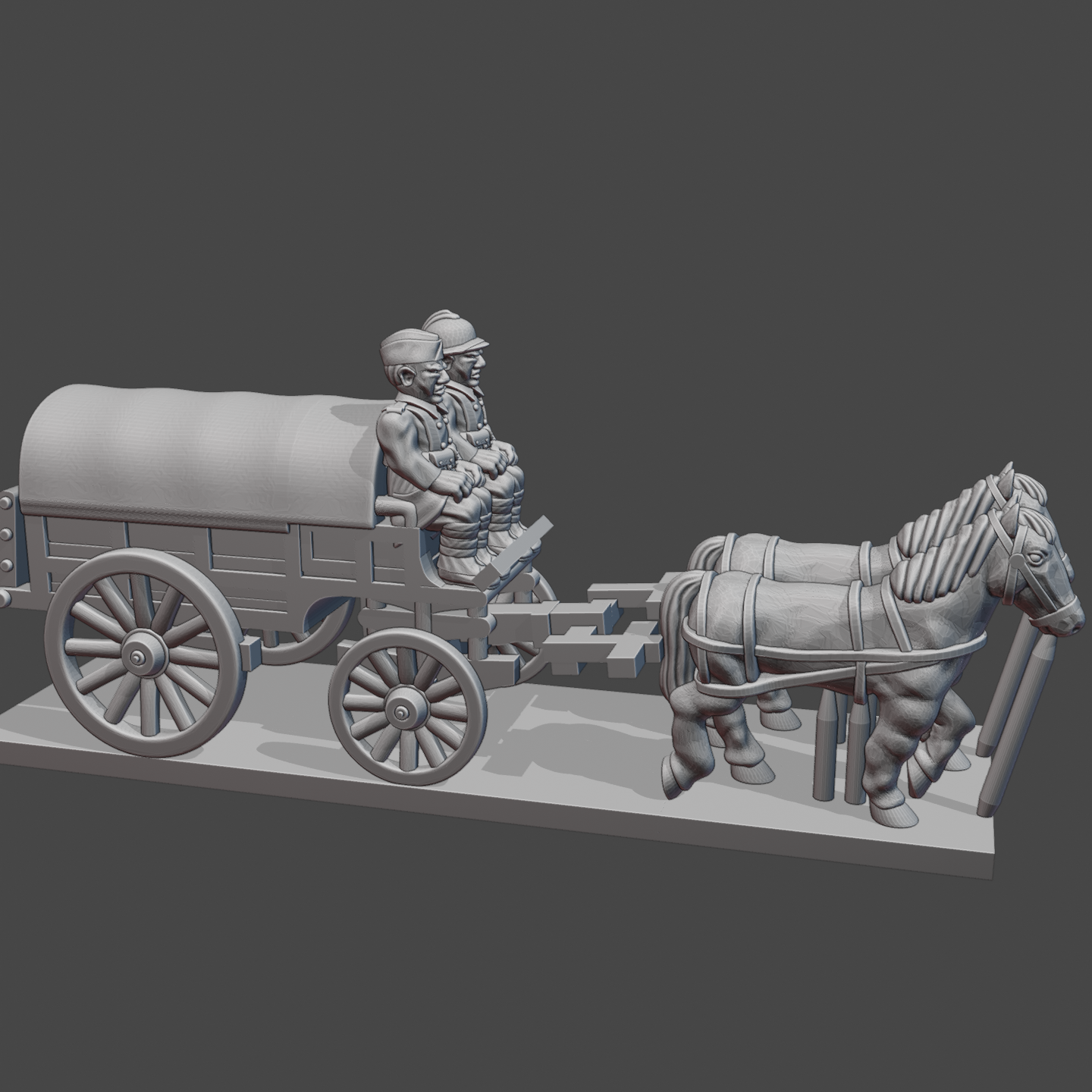French WW2 Wagon (1939-40) with Horses & Riders WWII-FR-22