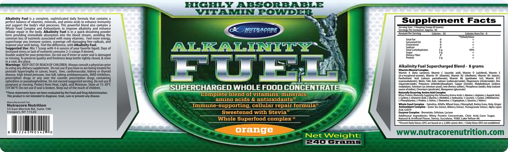 Nutracore Nutrition Alkalinity Fuel Orange Suppco