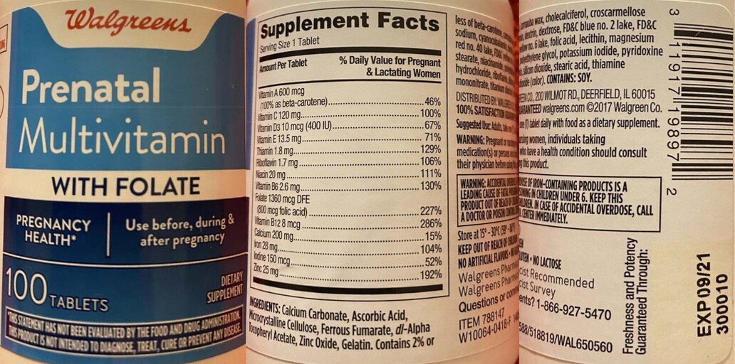 Walgreens - Prenatal Multivitamin with Folate - SuppCo