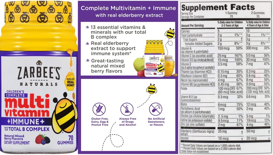Zarbee's - Children's Complete Multivitamin + Immune Natural Mixed ...