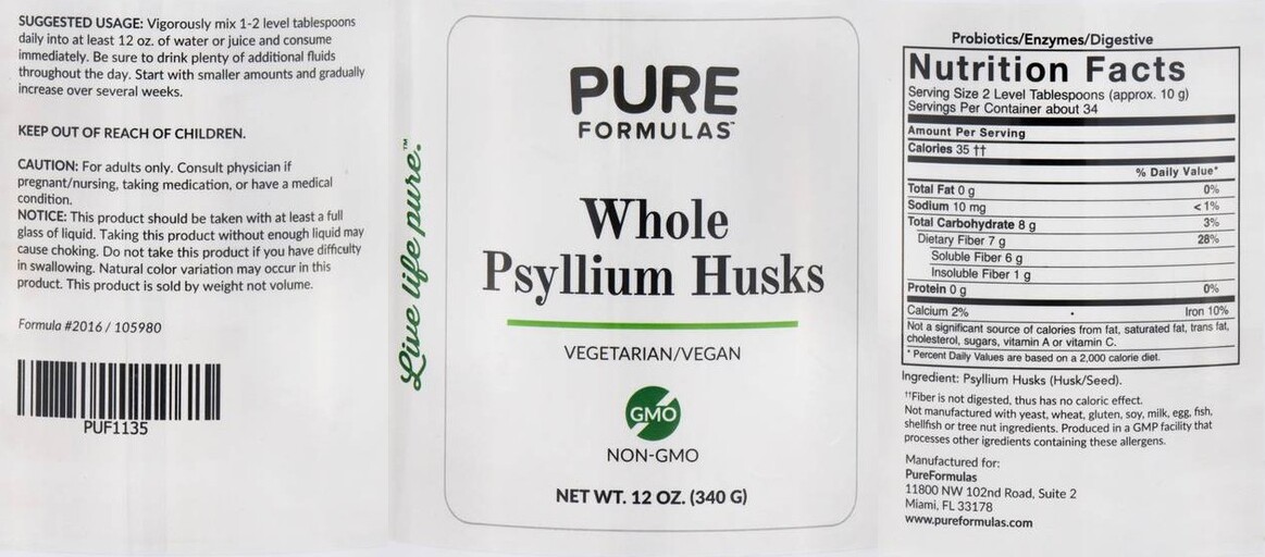 PureFormulas - Whole Psyllium Husks - SuppCo