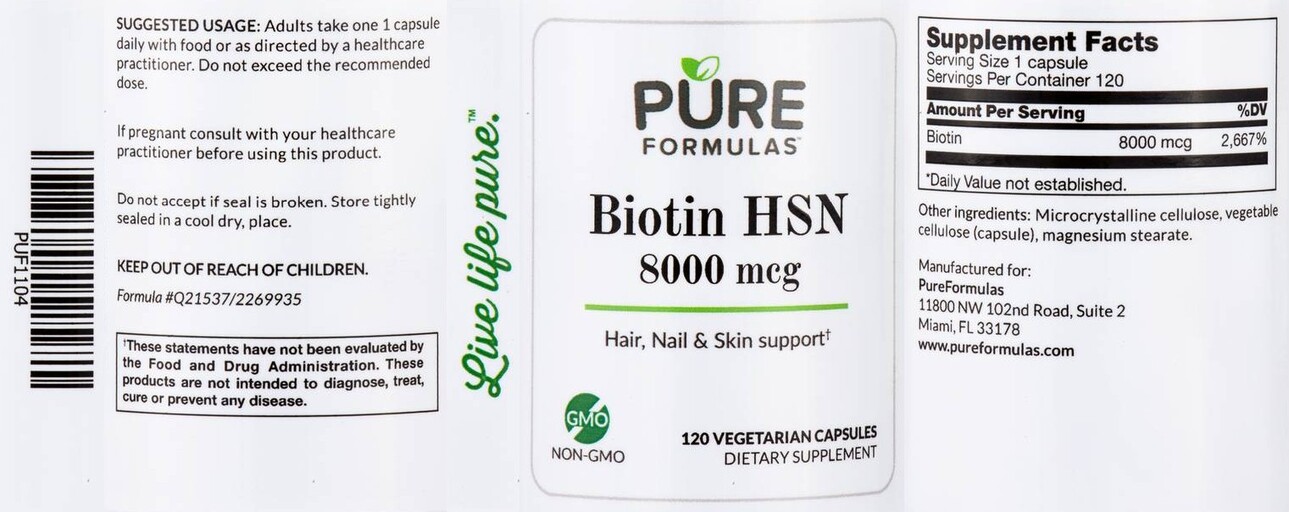 PureFormulas - Biotin HSN 8000 mcg - SuppCo