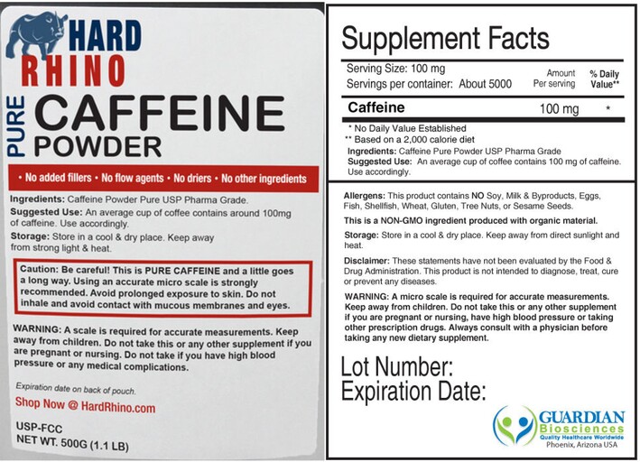 HARD RHINO - Pure Caffeine Powder - SuppCo