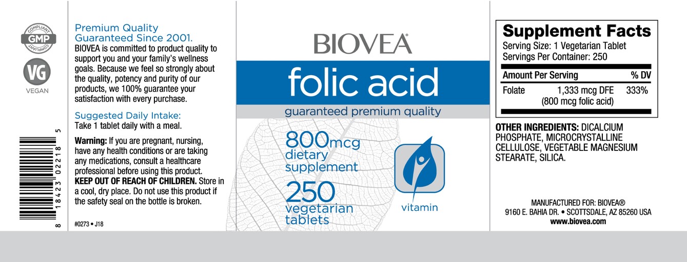 Biovea - Folic Acid 800 mcg - SuppCo