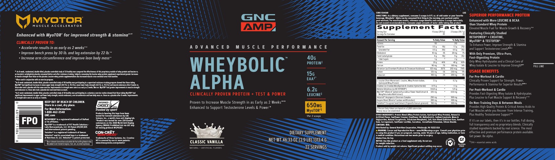 GNC AMP Advanced Muscle Performance - Wheybolic Alpha Classic Vanilla ...
