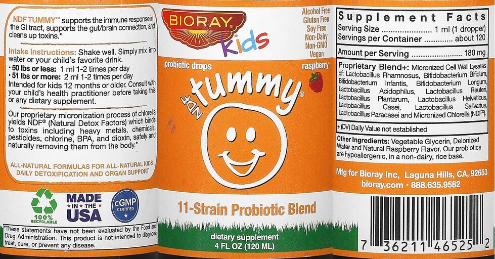 Bioray Kids - NDF Tummy Raspberry - SuppCo