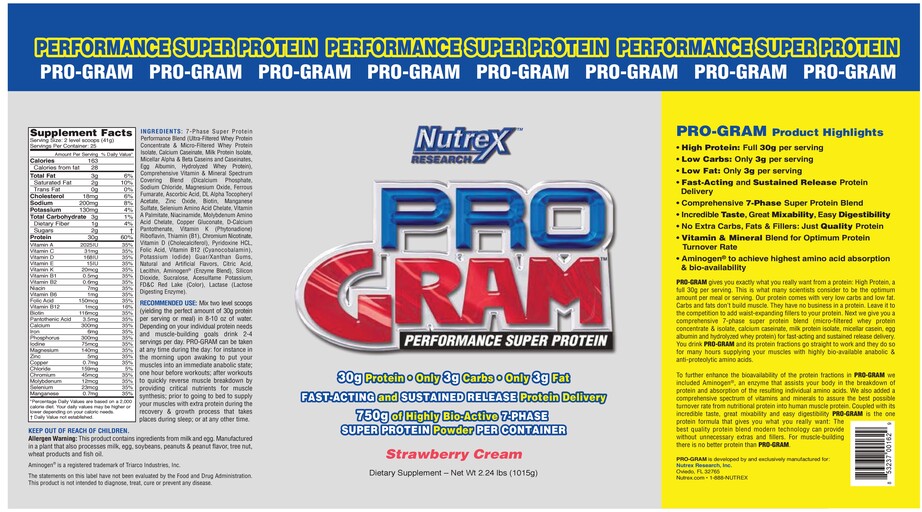Nutrex Research - Pro Gram Performance Super Protein Strawberry Cream ...