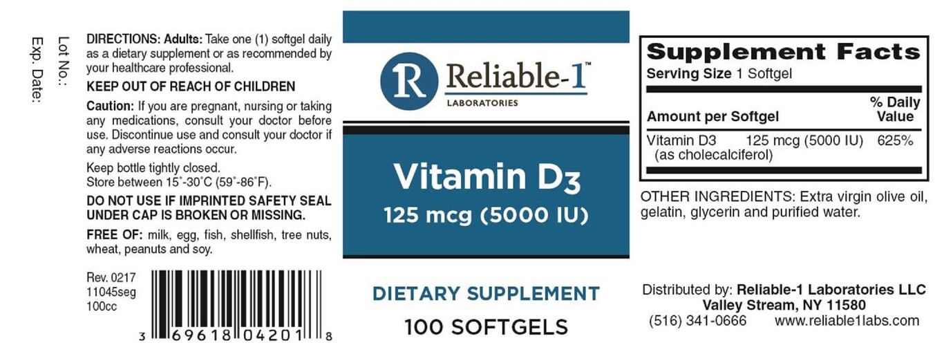 Reliable-1 Laboratories - Vitamin D3 125 mcg (5000 IU) - SuppCo