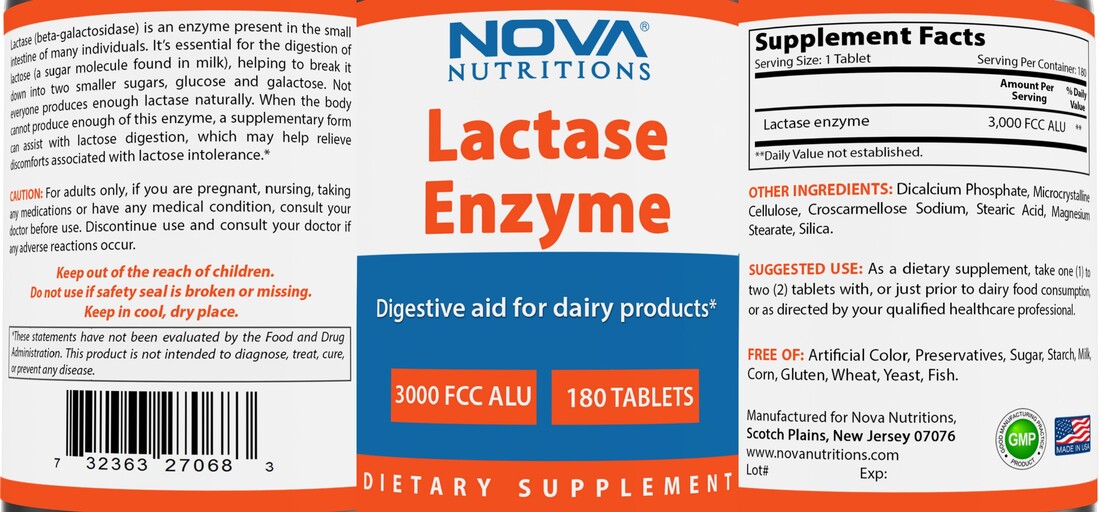 Nova Nutritions - Lactase Enzyme 3000 FCC ALU - SuppCo