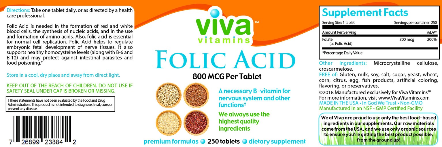 viva vitamins - Folic Acid 800 mcg - SuppCo