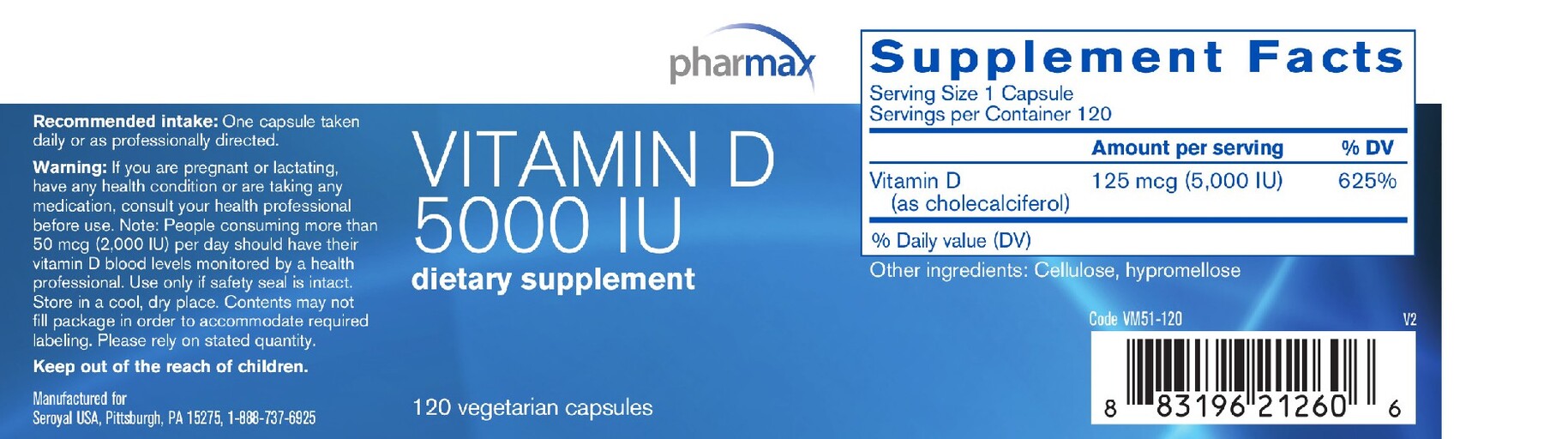 Pharmax - Vitamin D 5000 IU - SuppCo