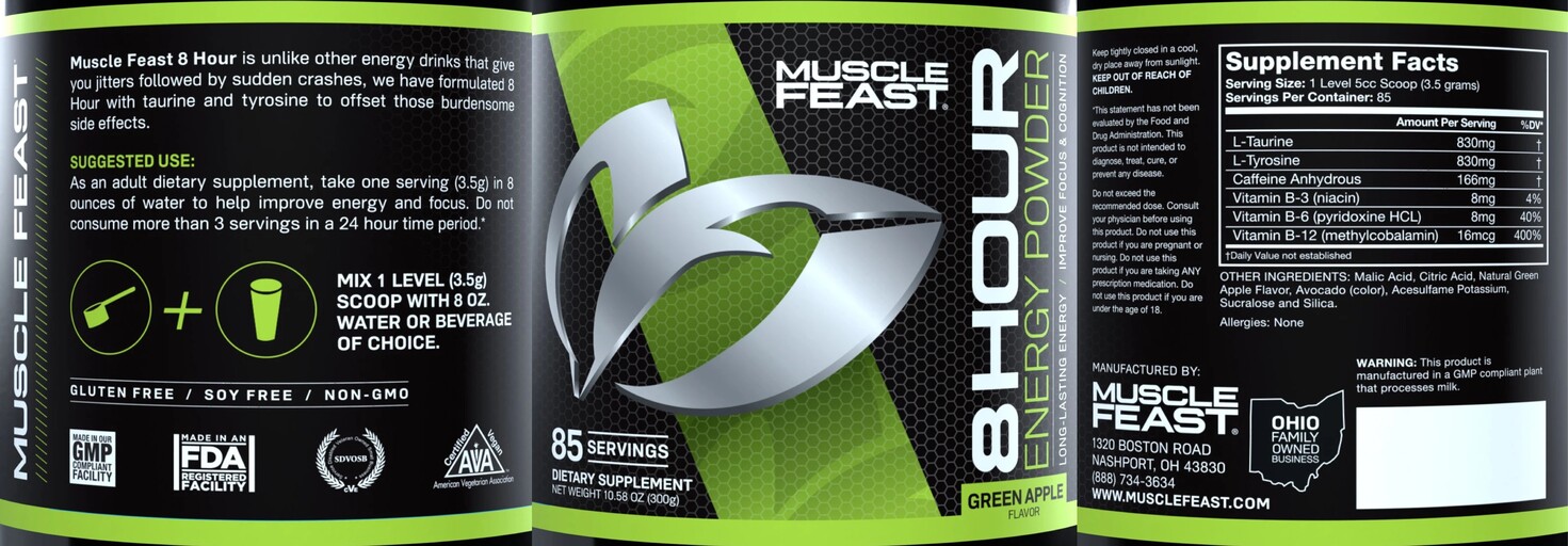 Muscle Feast - 8 Hour Energy Powder Green Apple Flavor - SuppCo
