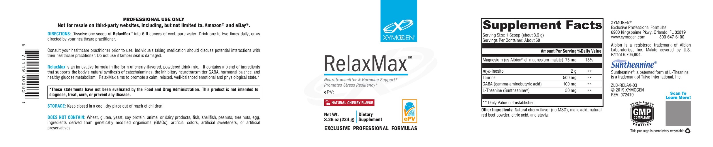 XYMOGEN - RelaxMax Natural Cherry Flavor - SuppCo