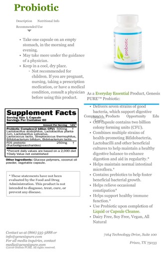 Genesis Pure - Probiotic - SuppCo