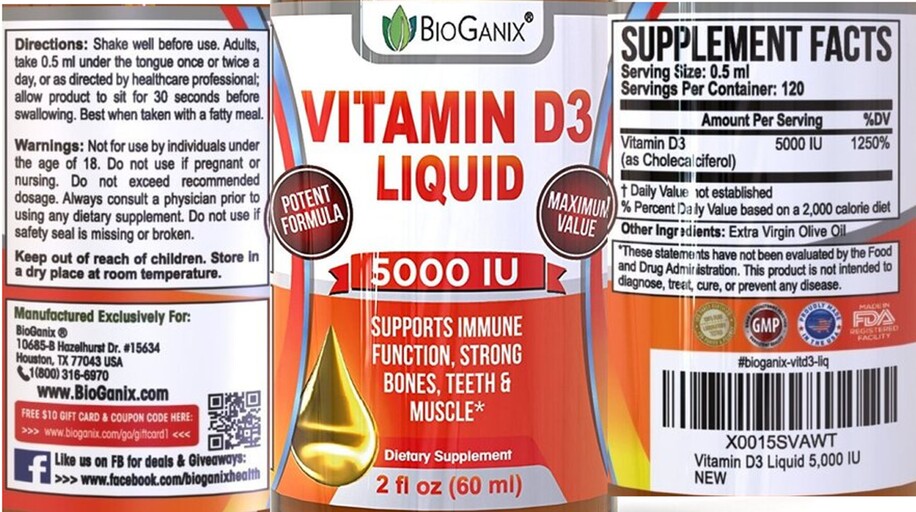 BioGanix - Vitamin D3 Liquid 5000 IU - SuppCo