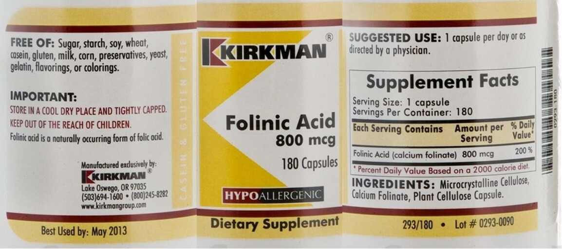 Kirkman - Folinic Acid 800 mcg - SuppCo