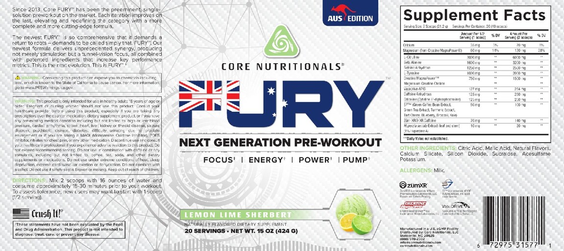 Core Nutritionals FURY Lemon Lime Sherbert | SuppCo