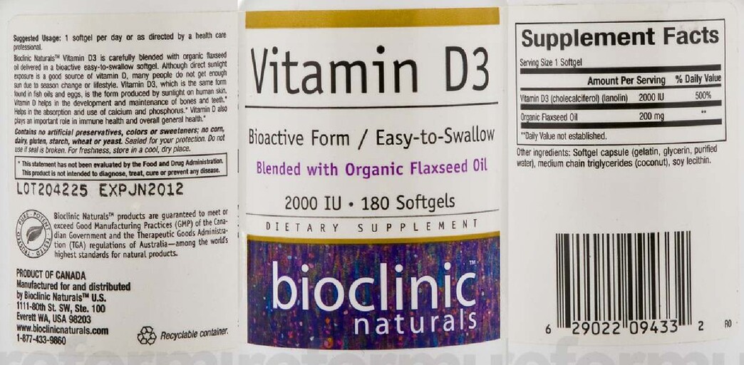 Bioclinic Naturals - Vitamin D3 2000 IU - SuppCo