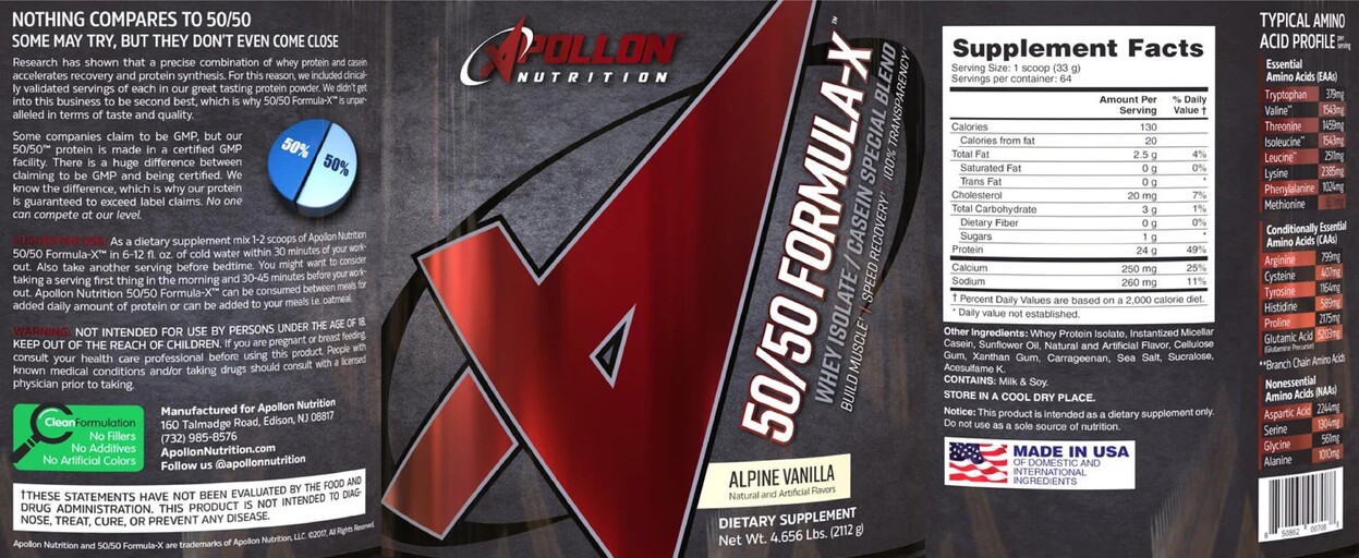 Apollon Nutrition - 50/50 Formula-X Alpine Vanilla - SuppCo