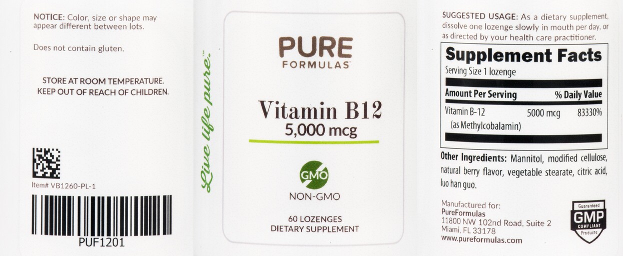PureFormulas - Vitamin B12 5,000 mcg - SuppCo