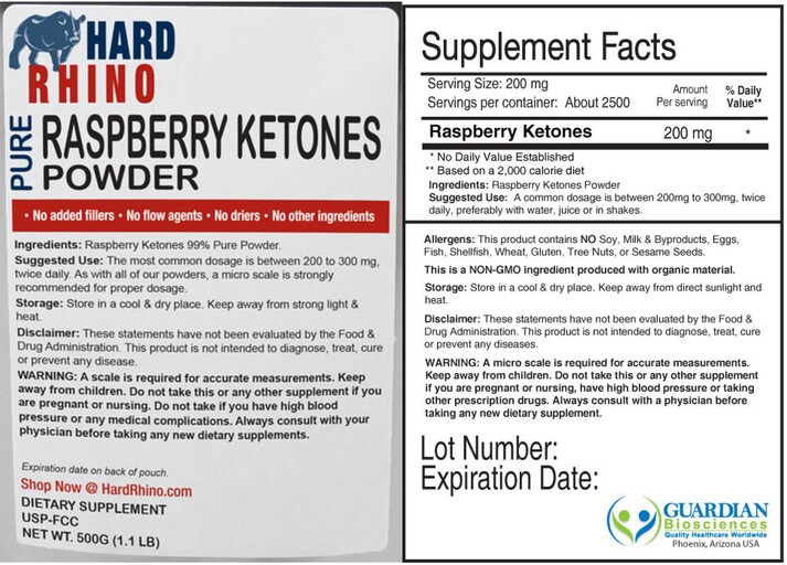 HARD RHINO - Pure Raspberry Ketones Powder - SuppCo