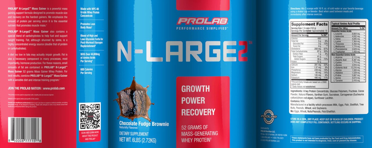 Prolab - N-Large2 Chocolate Fudge Brownie - SuppCo