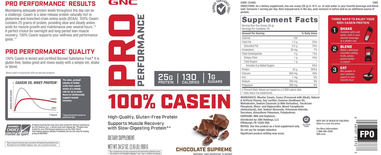 GNC Pro Performance - 100% Casein Chocolate Supreme - SuppCo