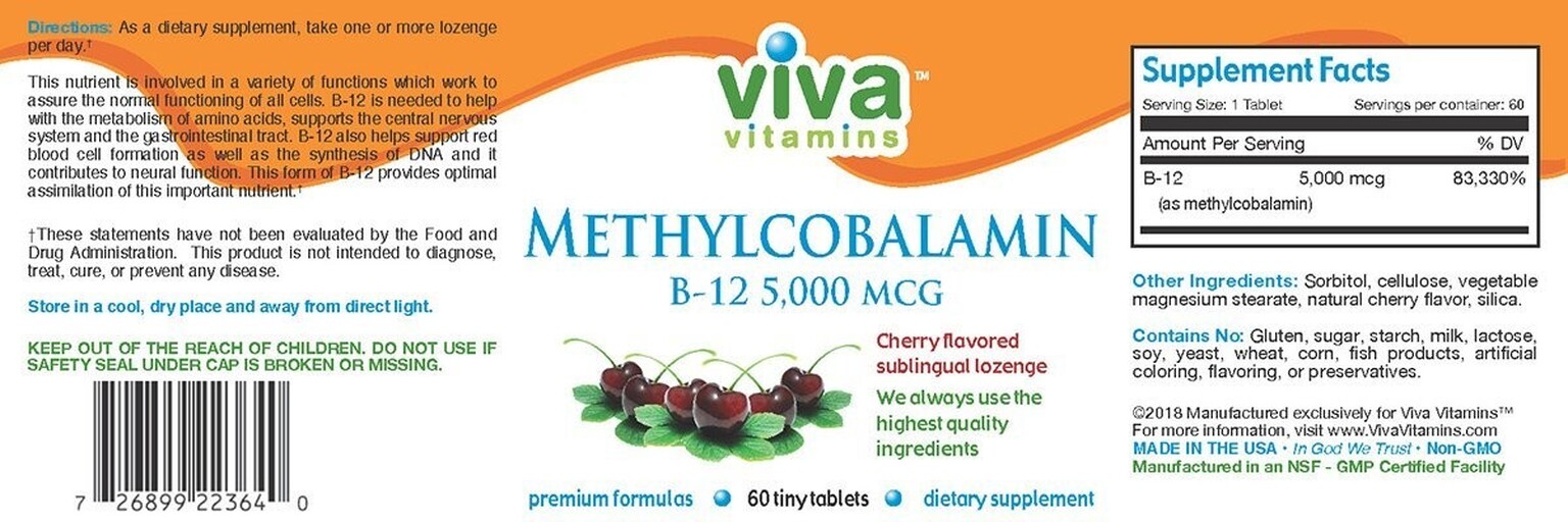 viva vitamins - Methylcobalamin B-12 5,000 mcg Cherry Flavored - SuppCo