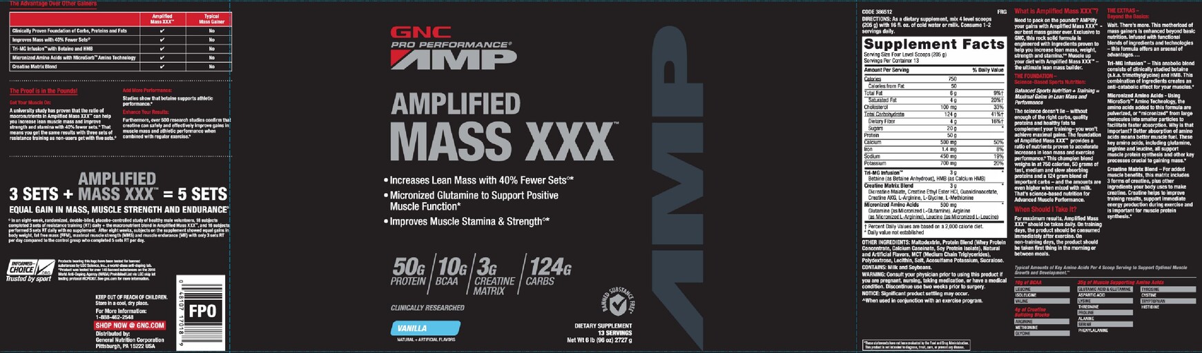 GNC Pro Performance AMP - Amplified Mass XXX Vanilla - SuppCo