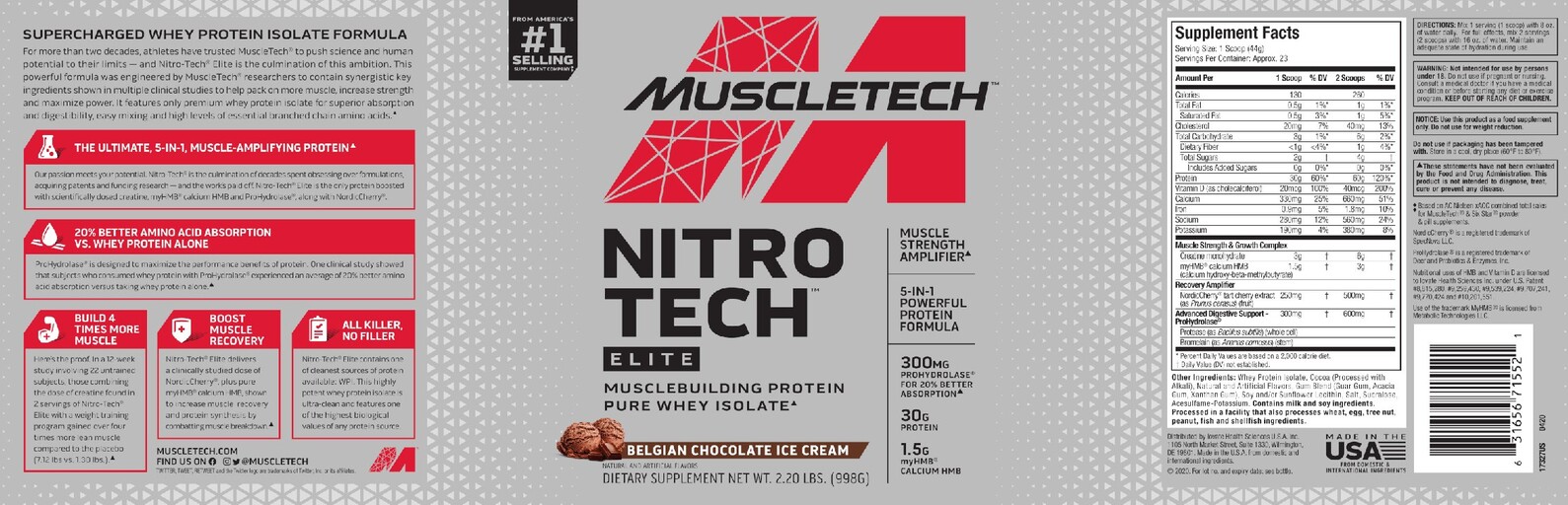 MuscleTech - Nitro Tech Elite Belgian Chocolate Ice Cream - SuppCo