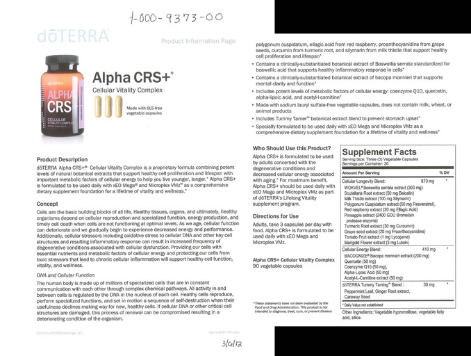 doTERRA - Alpha CRS+ Cellular Vitality Complex - SuppCo