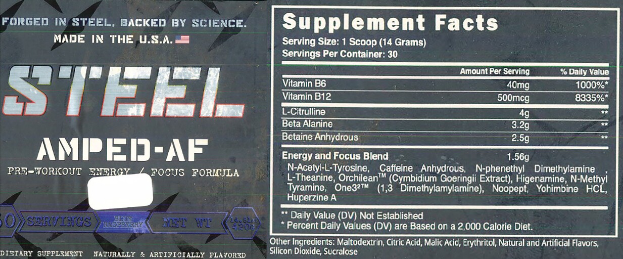 Steel Supplements - Amped-AF Blue Raspberry - SuppCo