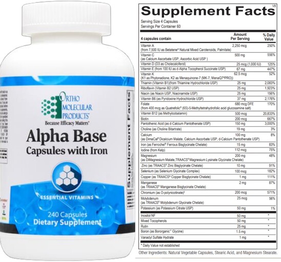Ortho Molecular Products - Alpha Base Capsules with Iron - SuppCo