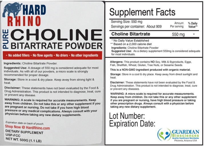 HARD RHINO - Pure Choline Bitartrate Powder - SuppCo