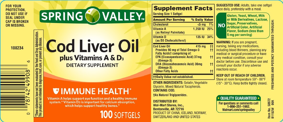 Spring Valley - Cod Liver Oil Plus Vitamins A & D3 - SuppCo