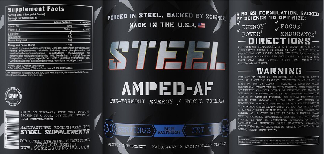 Steel - Amped-AF Blue Raspberry - SuppCo