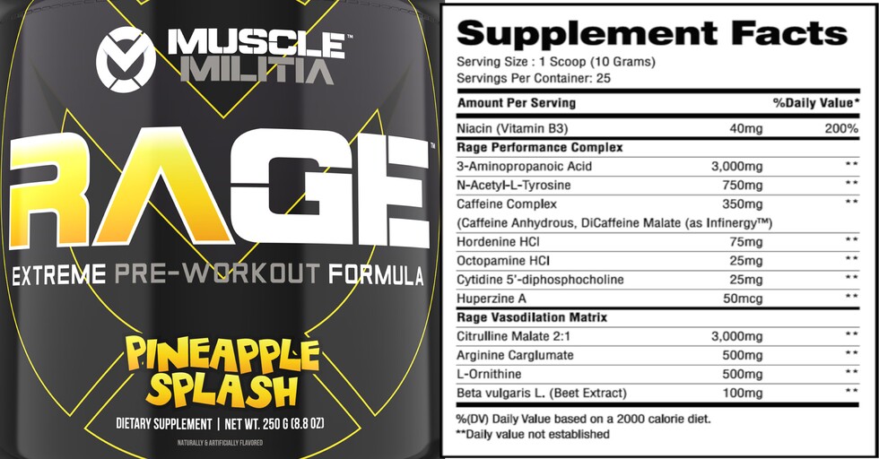 Muscle Miltia - Rage Extreme Pre-Workout Pineapple Splash - SuppCo